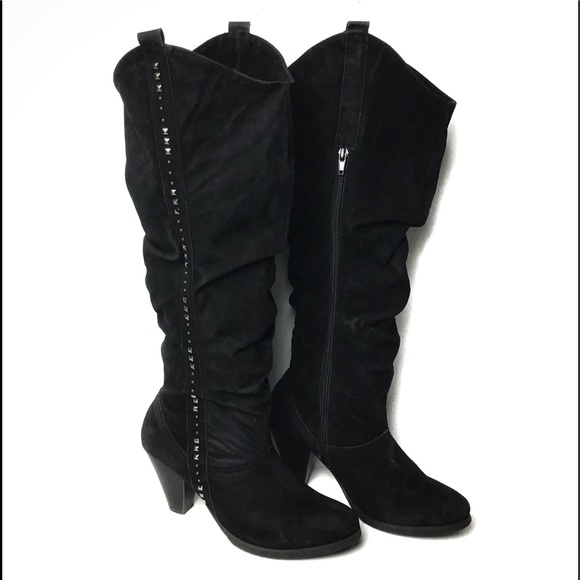 Starbright | Shoes | Vintage Starbright Black Suede Knee High Western ...